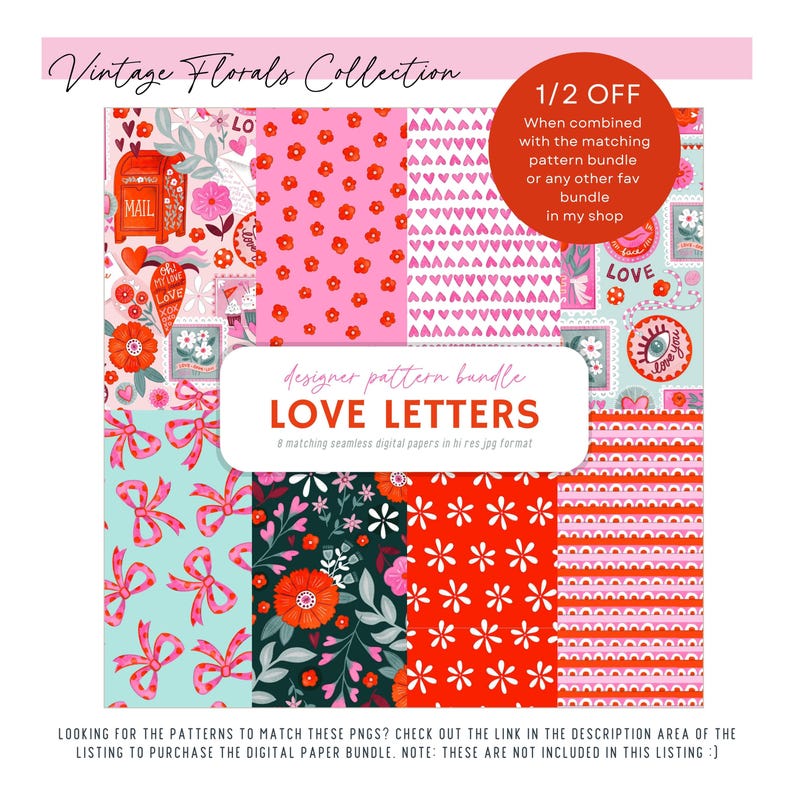 Love Letters Clipart Bundle | Floral Hearts, Valentine PNG (digital ...