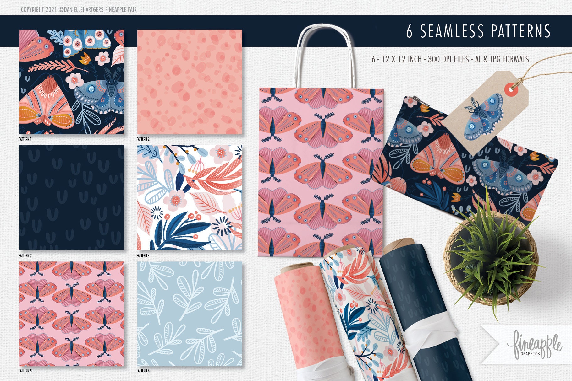 Moth Clipart Moth Digital Paper Moth Garden Graphics Pink | Etsy