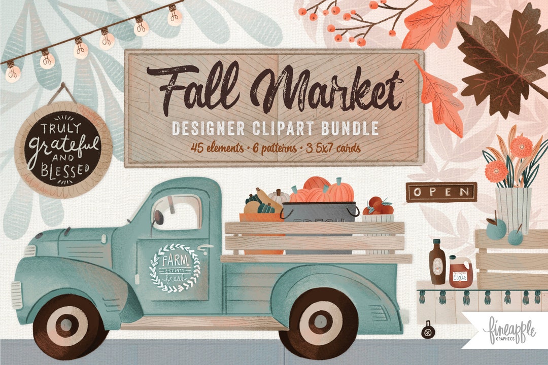 Fall Market Clipart Bundle: Autumn Flowers, Pumpkins (digital Download ...