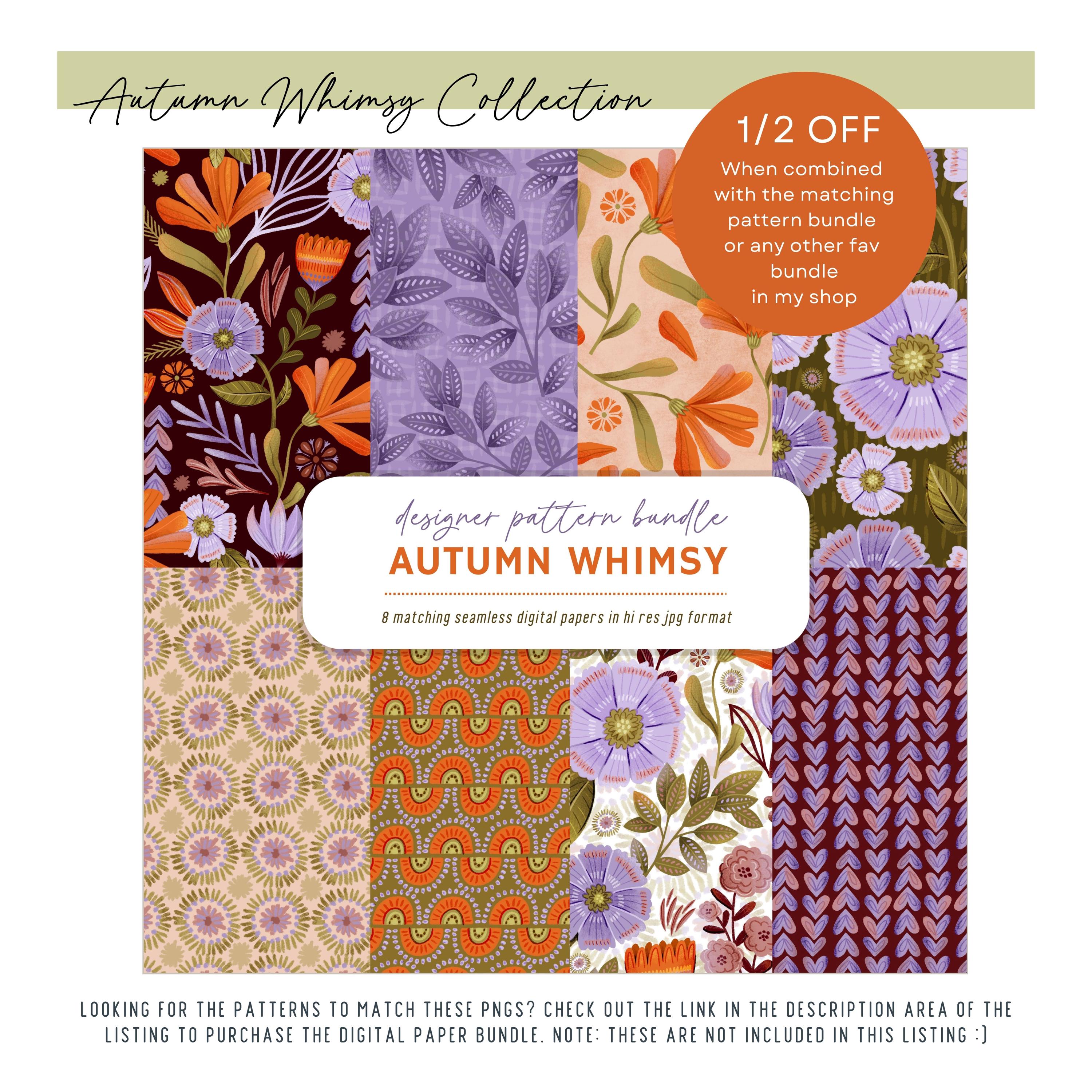 Whimsical Fall Floral Clipart: Hand-drawn Autumn Flowers (pngs, Digital ...