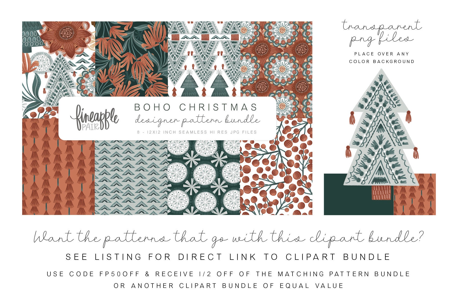 Boho Christmas Clipart Bundle: Winter Holiday Graphics (PNG) - Etsy