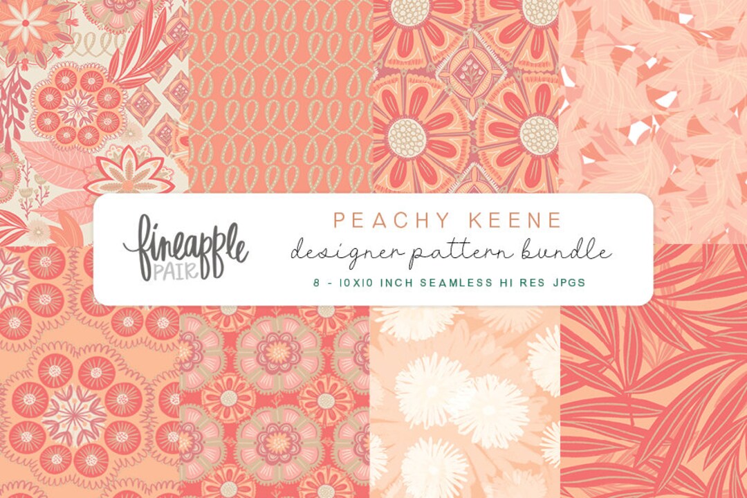 Boho Spring Flower Patterns, Whimsical Flowers Digital Download, Peach ...