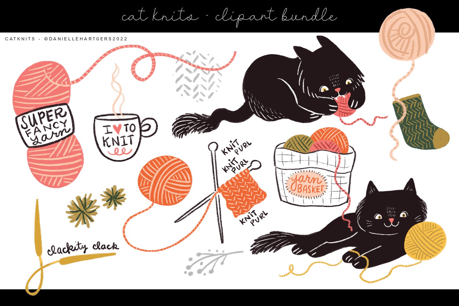 Knitting Clipart Knitting Pngs Cats and Yarn Clipart Cute - Etsy