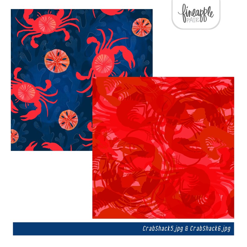 Seafood Pattern Bundle: Nautical Crab, Lobster & Shrimp Designs (JPG ...