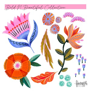 Boho Floral Clipart: Bold Flower PNG Elements (digital Download) - Etsy