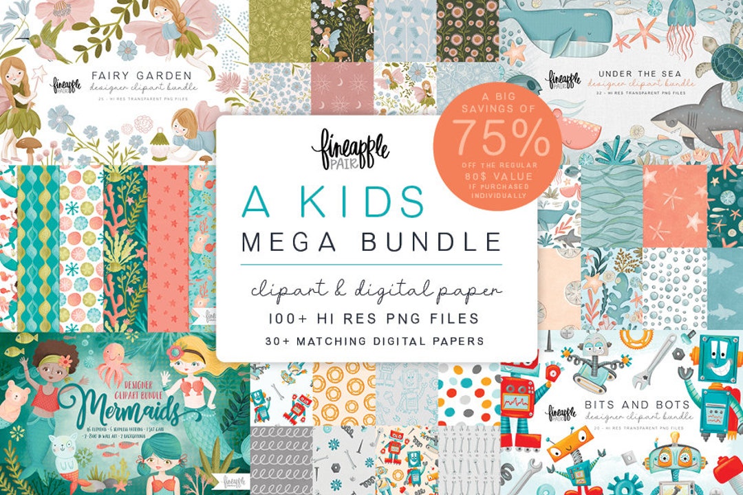 Kids Mega Bundle, Kids Clipart, Cute Kids Graphics, Kids Digital Paper ...