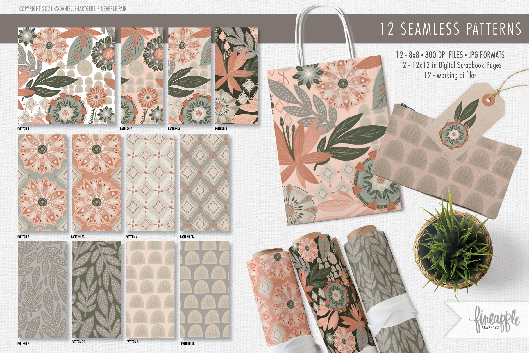 Boho Garden Clipart: Tropical Floral Graphics, Seamless Patterns ...