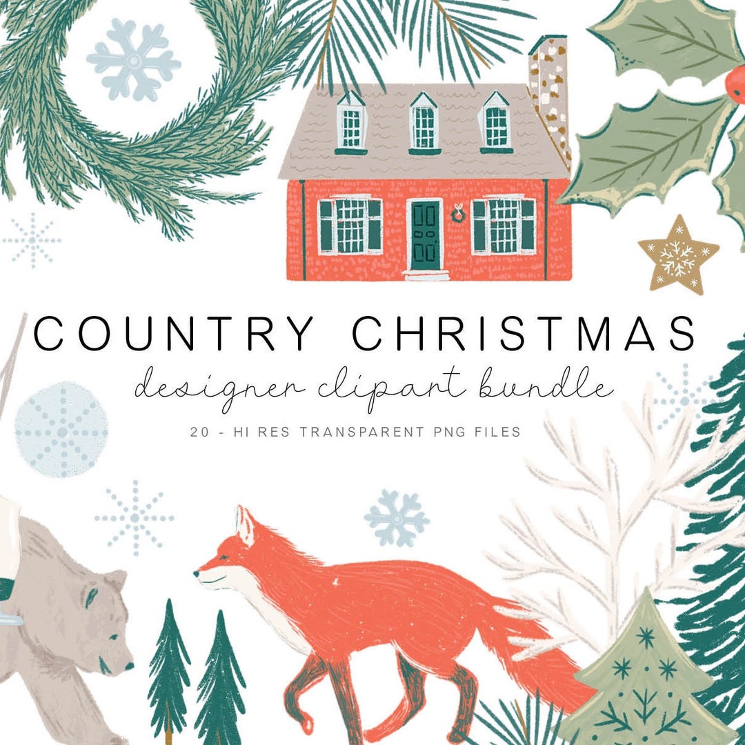 Cute Christmas Clipart, Winter Woodland Clipart, Country Christmas ...