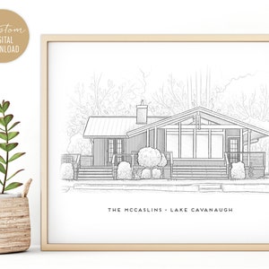 Custom Cottage Illustration, Cottage Line Art Drawing, Housewarming ...