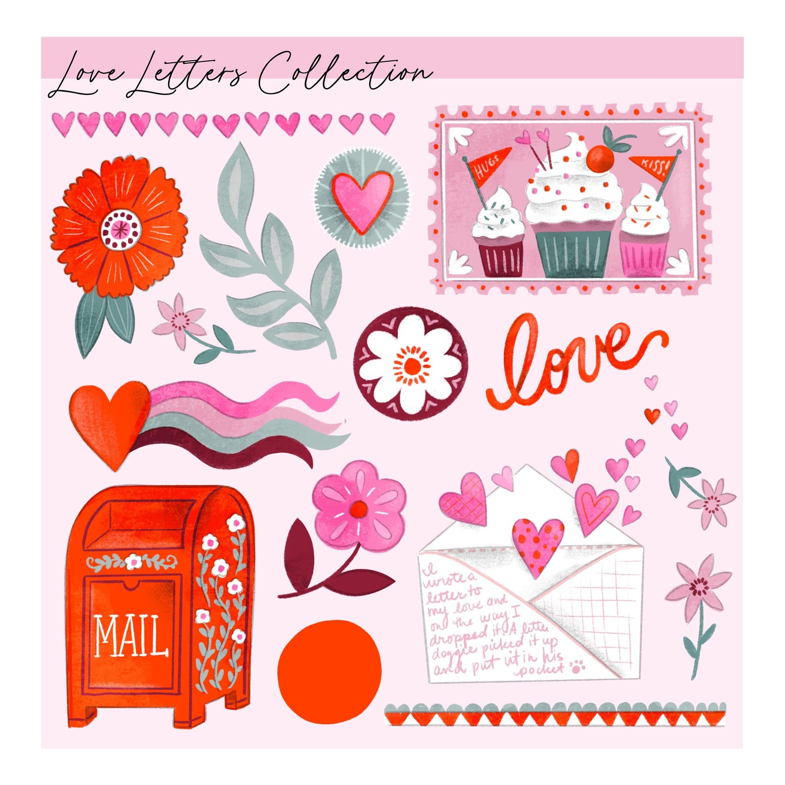 Love Letters Clipart Bundle | Floral Hearts, Valentine PNG (digital ...