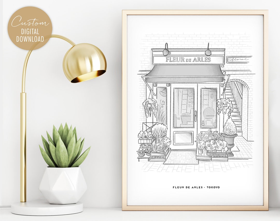 Custom Storefront Line Art Illustration: Business or Home Gift (digital ...