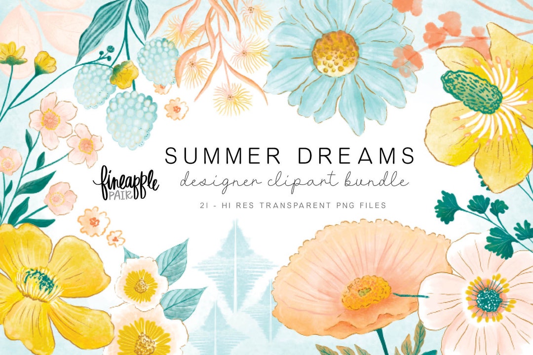 Summer Floral Clipart Bundle, Digital Download, Bright Summer Clipart ...