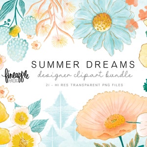 Summer Floral Clipart Bundle, Digital Download, Bright Summer Clipart ...