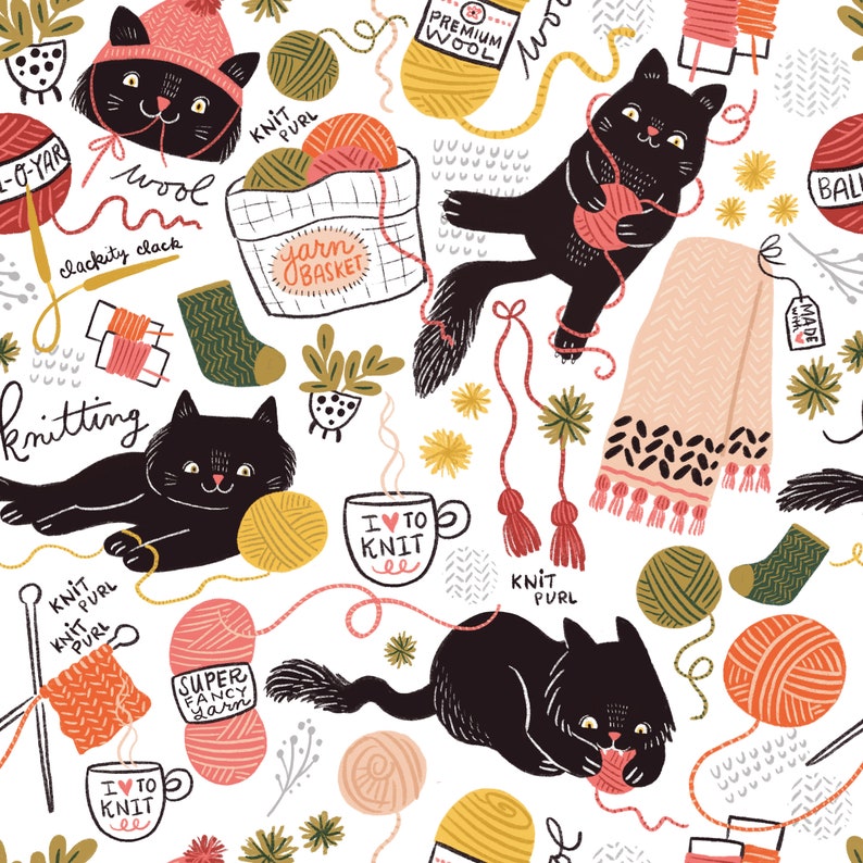 Knitting Clipart Knitting Pngs Cats and Yarn Clipart Cute - Etsy