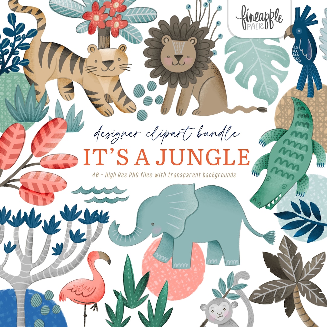 Safari Animals Clipart: Hand-drawn Jungle Baby Animals (PNG, Digital ...
