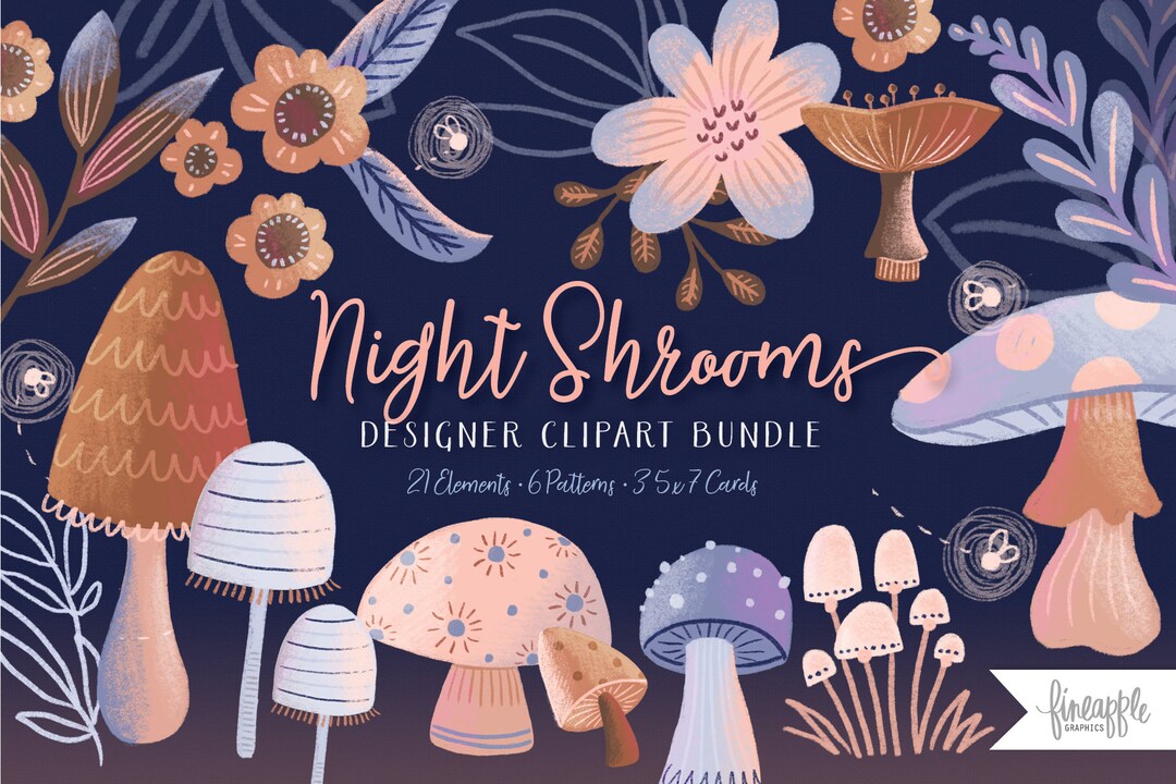 Mushrooms Digital Paper, Mushroom Digital Download, Mushrooms Clipart ...