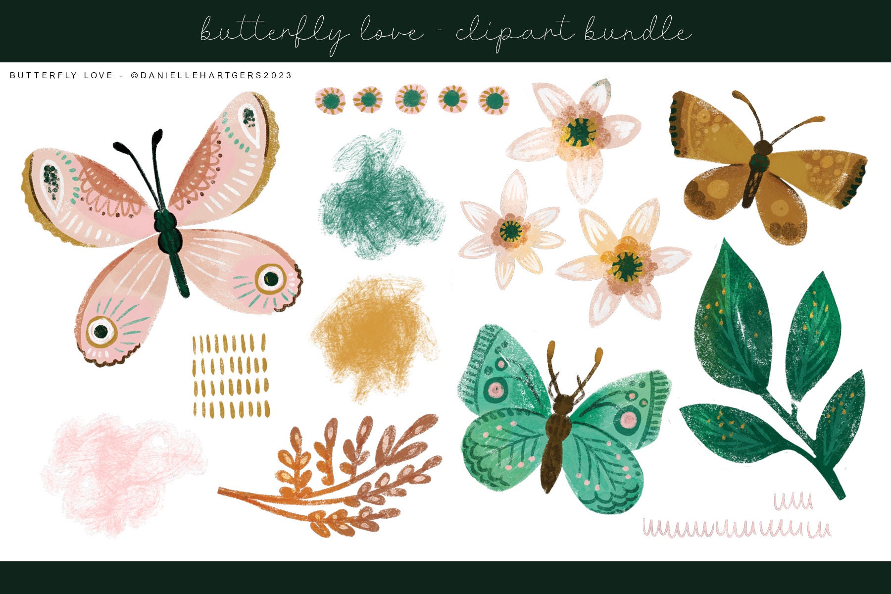 Butterfly Clipart: Illustrated Spring PNG Graphics (digital Download ...