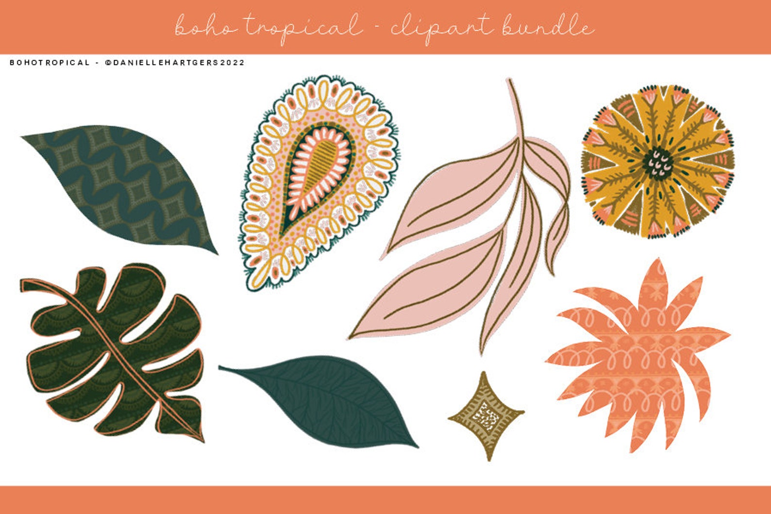 Boho Chic Clipart Boho Digital Paper Bohemian Tropical - Etsy