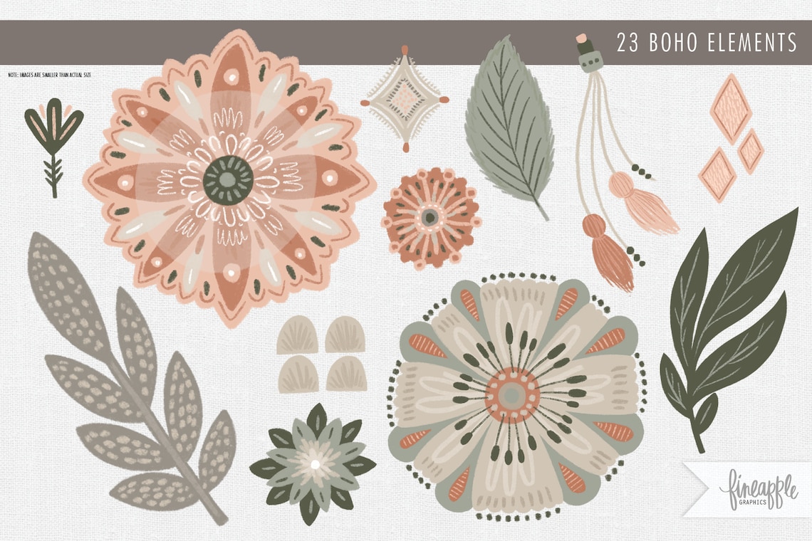 Boho Chic Clipart Boho Digital Paper Bohemian Tropical - Etsy