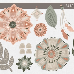 Boho Chic Clipart, Boho Digital Paper, Bohemian Tropical Graphics, Boho ...