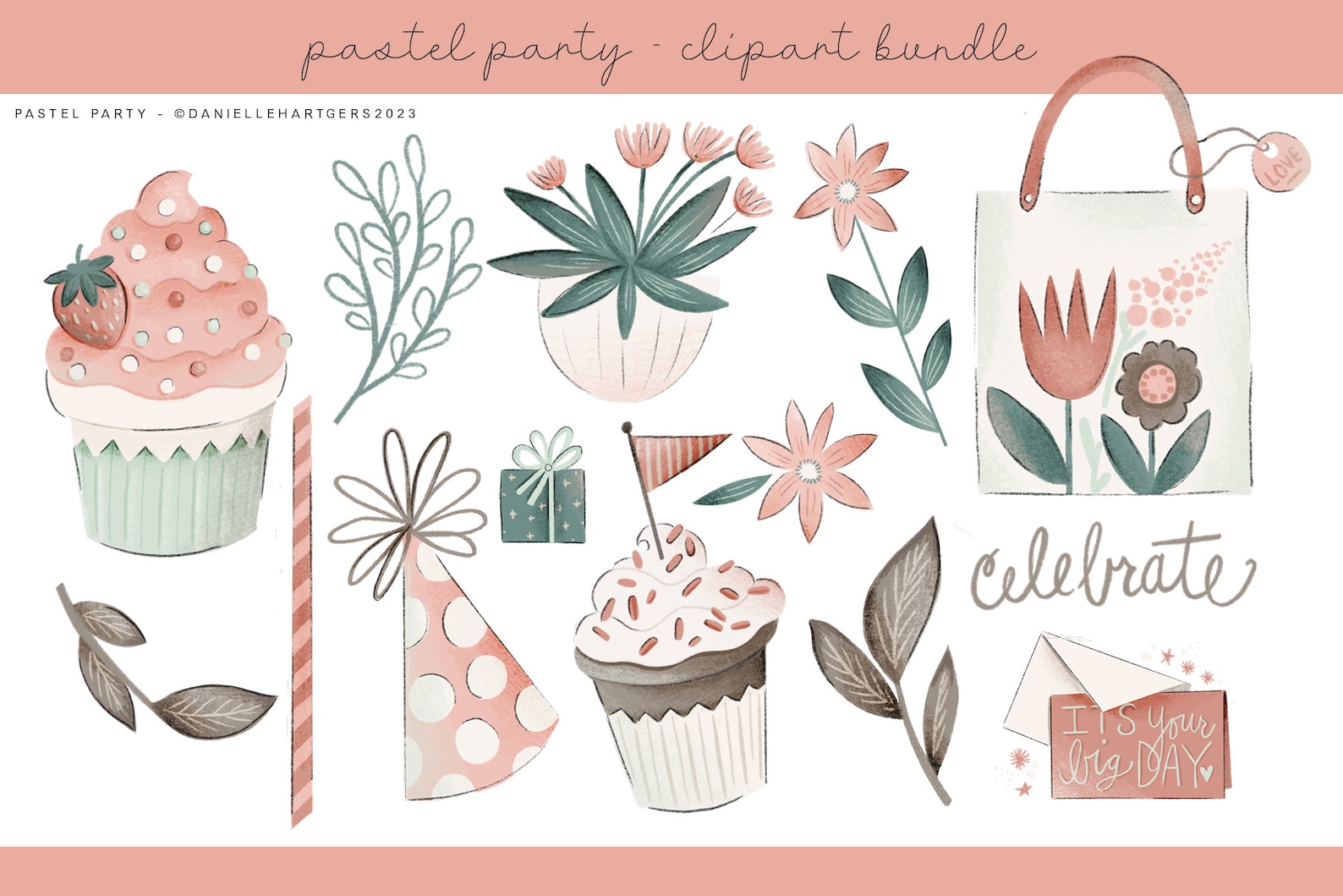 Pastel Party Clipart: Birthday Girl Graphics (36 Pngs) - Etsy