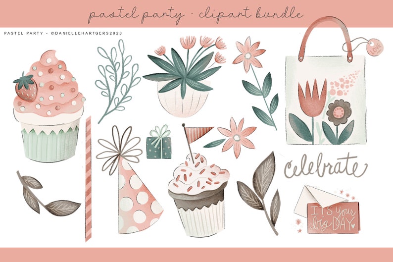Pastel Party Clipart: Birthday Girl Graphics (36 Pngs) - Etsy