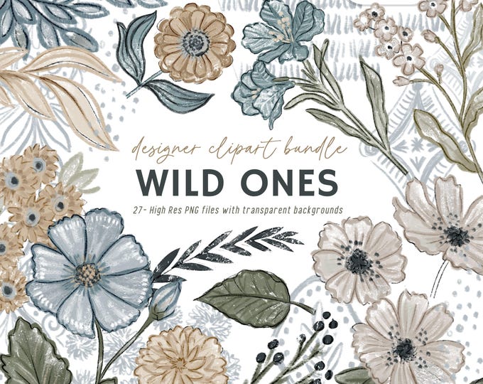 Boho Floral Digital Paper, Boho Clipart, Bohemian Flowers Graphics ...