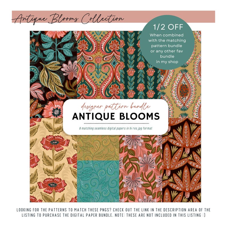 Antique Floral Clipart: Red Flower PNG, Bohemian Design (digital ...