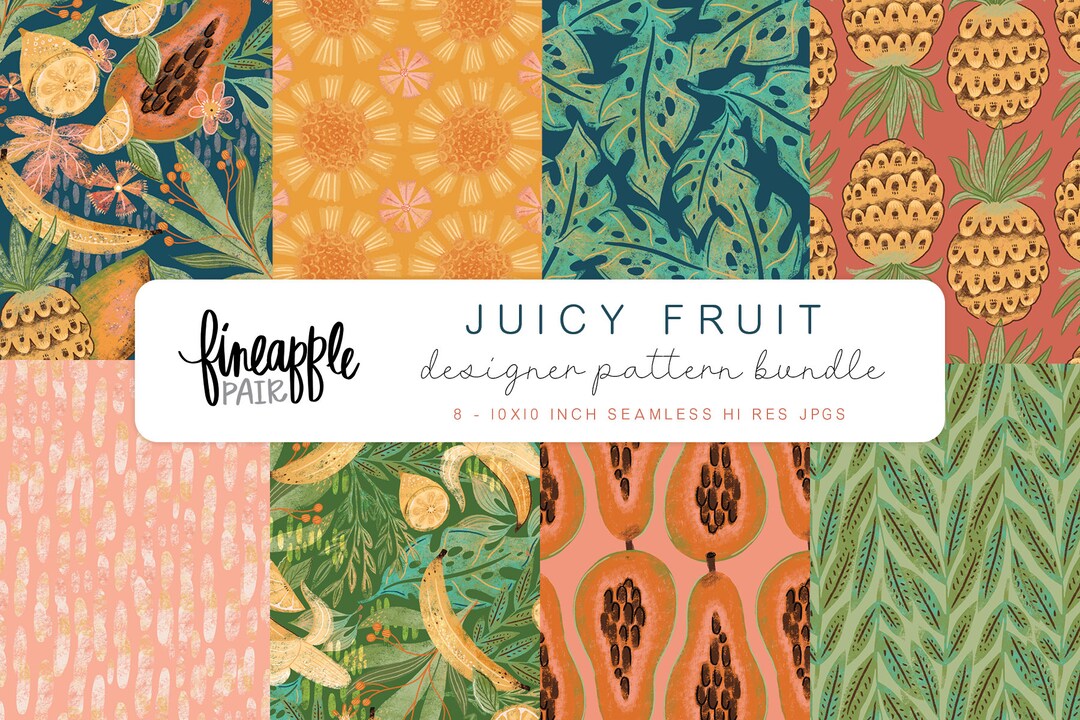 Tropical Fruit Digital Paper, Summer Fruit Patterns, Digital ...