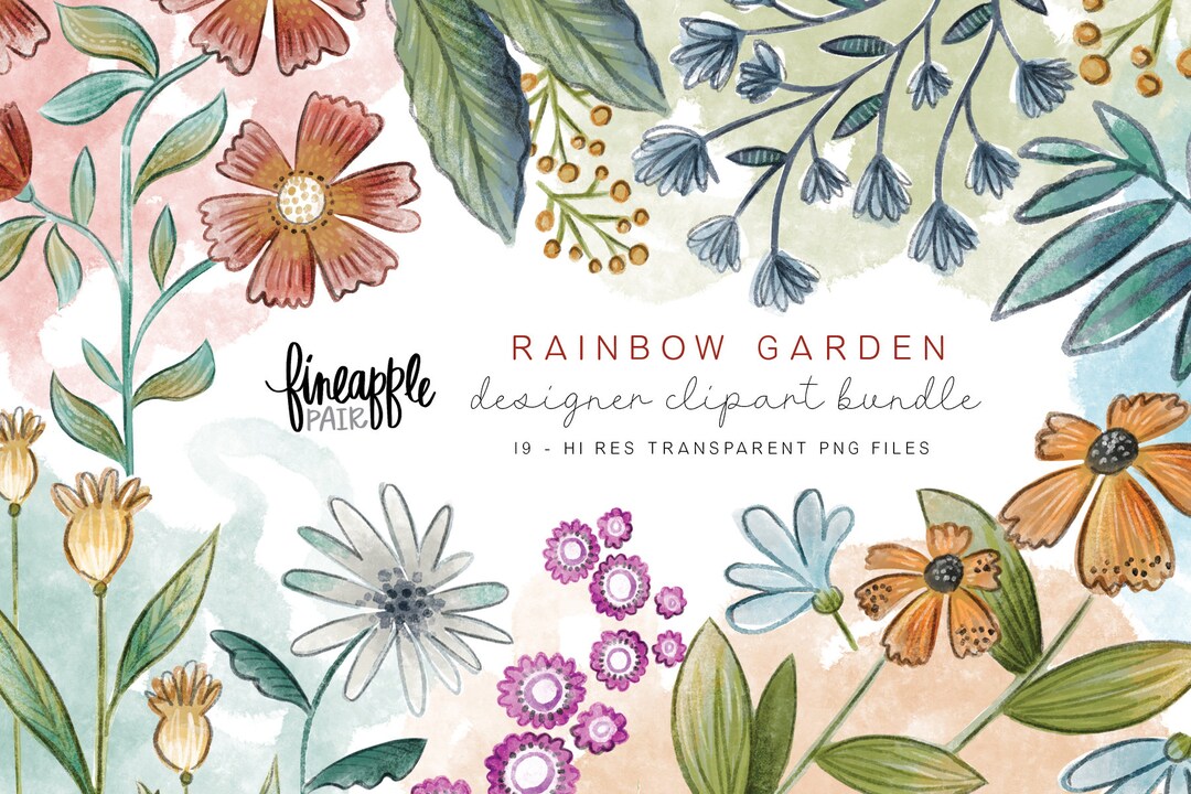 Boho Rainbow Flowers Clipart, Wildflowers Clipart, Watercolour Flower ...