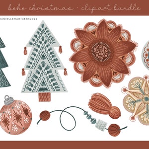 Boho Christmas Clipart Bundle: Winter Holiday Graphics (PNG) - Etsy