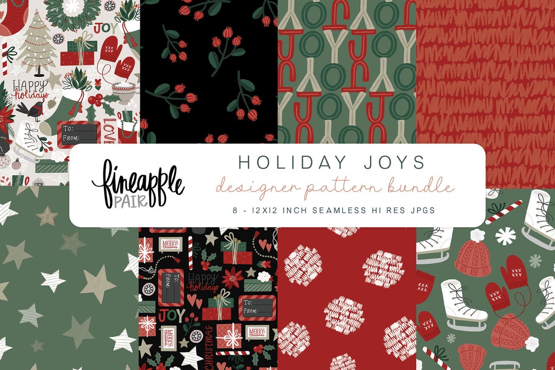 Christmas Digital Paper: Holiday Floral Seamless Patterns (8-pack ...