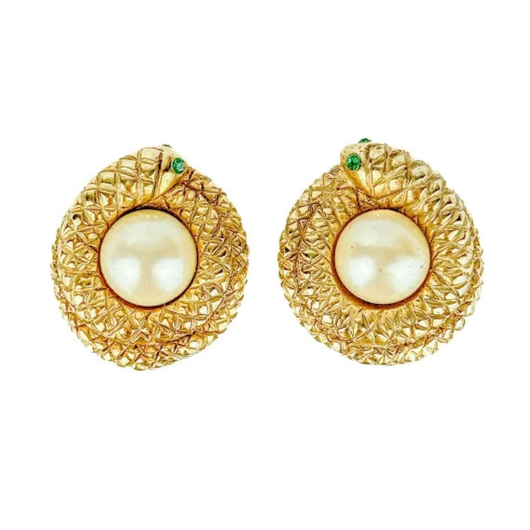 Vintage 1970's Erwin Pearl Gold Coiled Snake Clip-on Earrings - Etsy