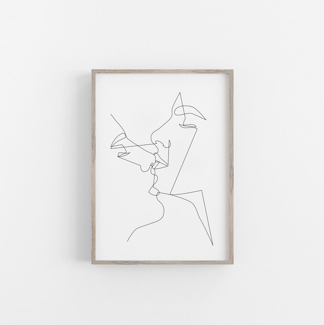 Printable One Line Kissing Couple Kiss Lips Abstract Modern Art - Etsy UK