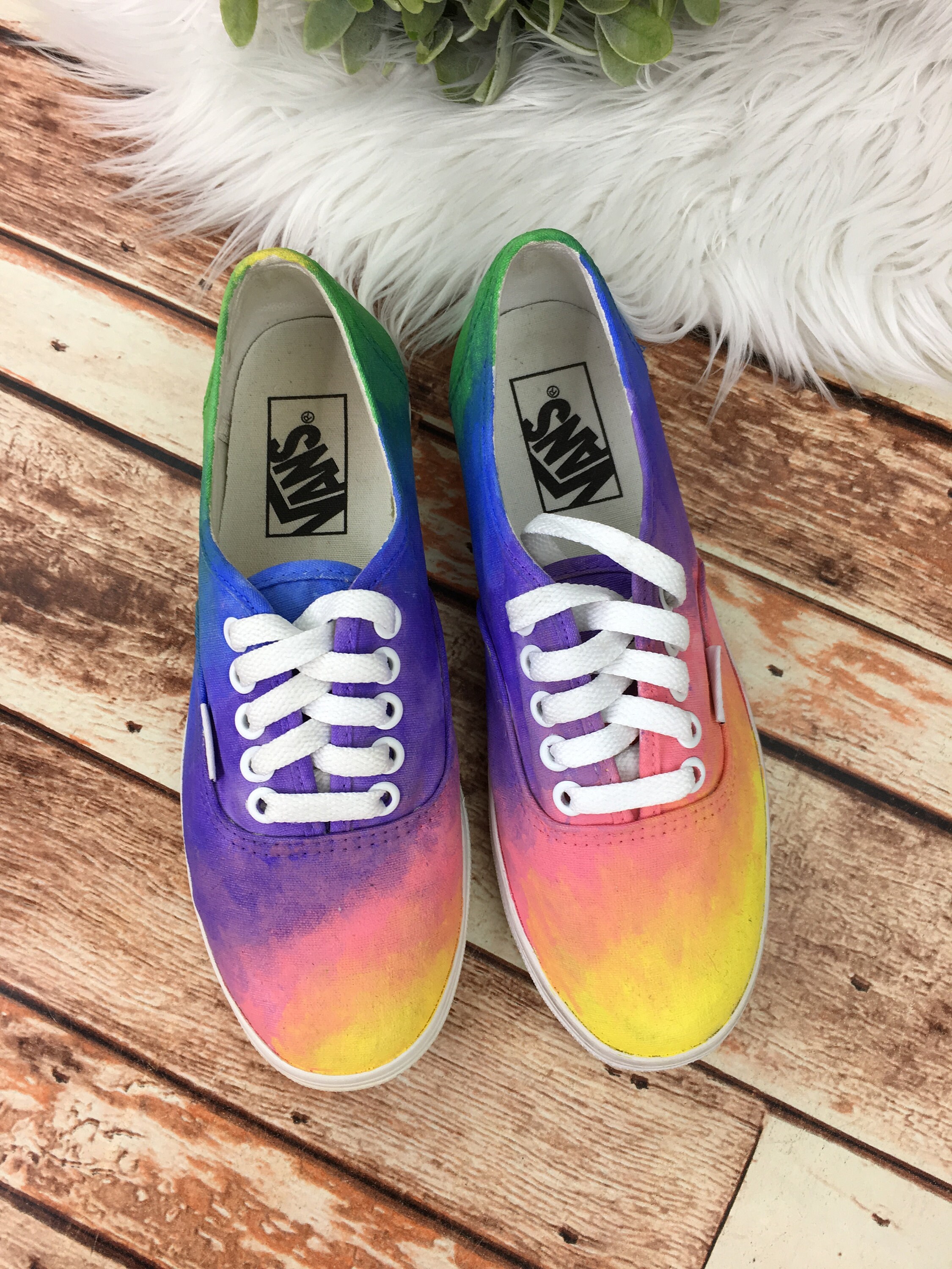 Vans Women's Custom Hand Painted Art Colorful Ombre Festival Recycled ...