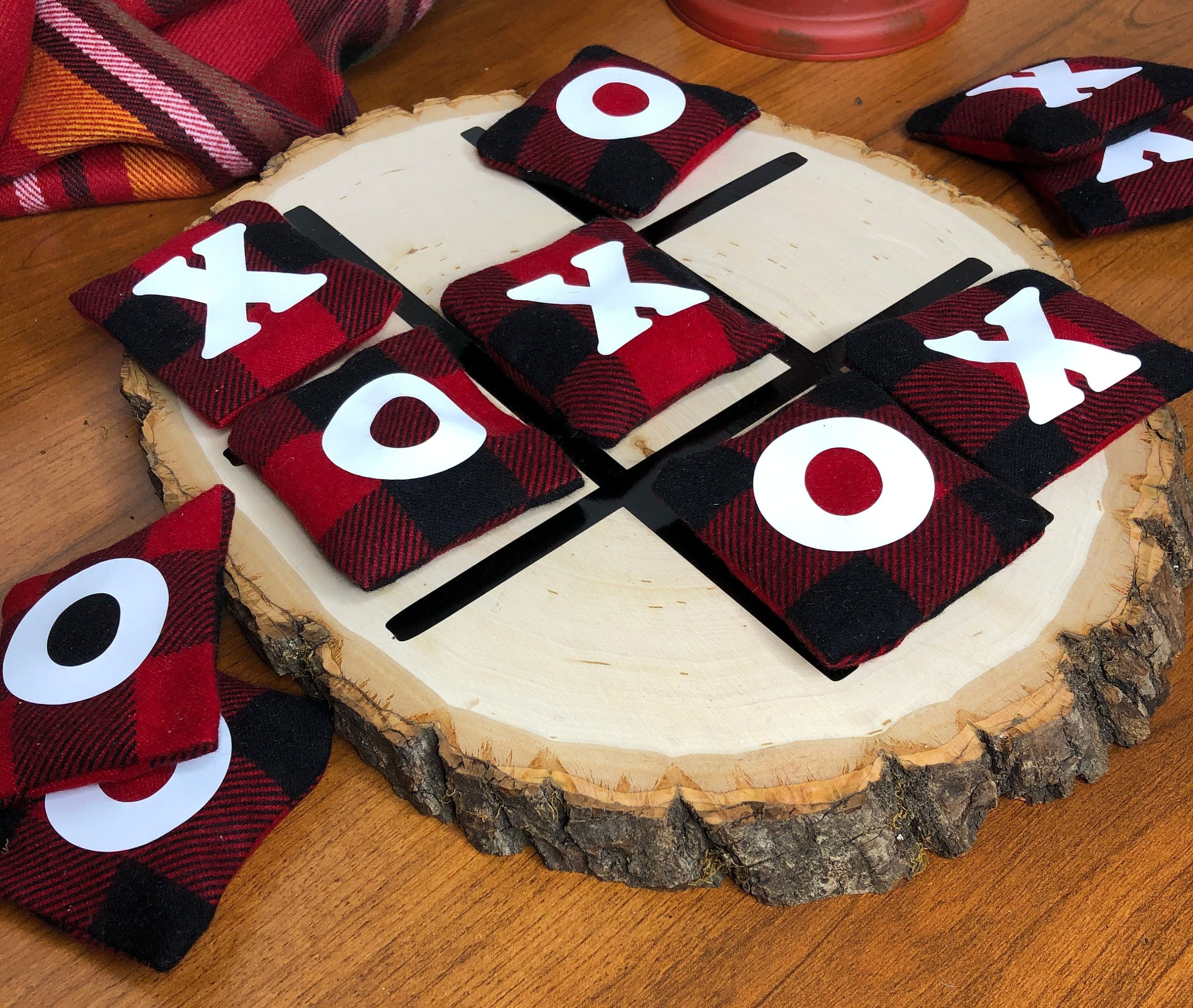 Tic Tac Toe Flannel Bean Bag Toss Classic Rustic Cabin Tabletop Game ...