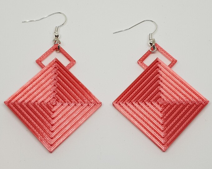 3D Printed Unique Pendant Earrings Squared Design - Etsy