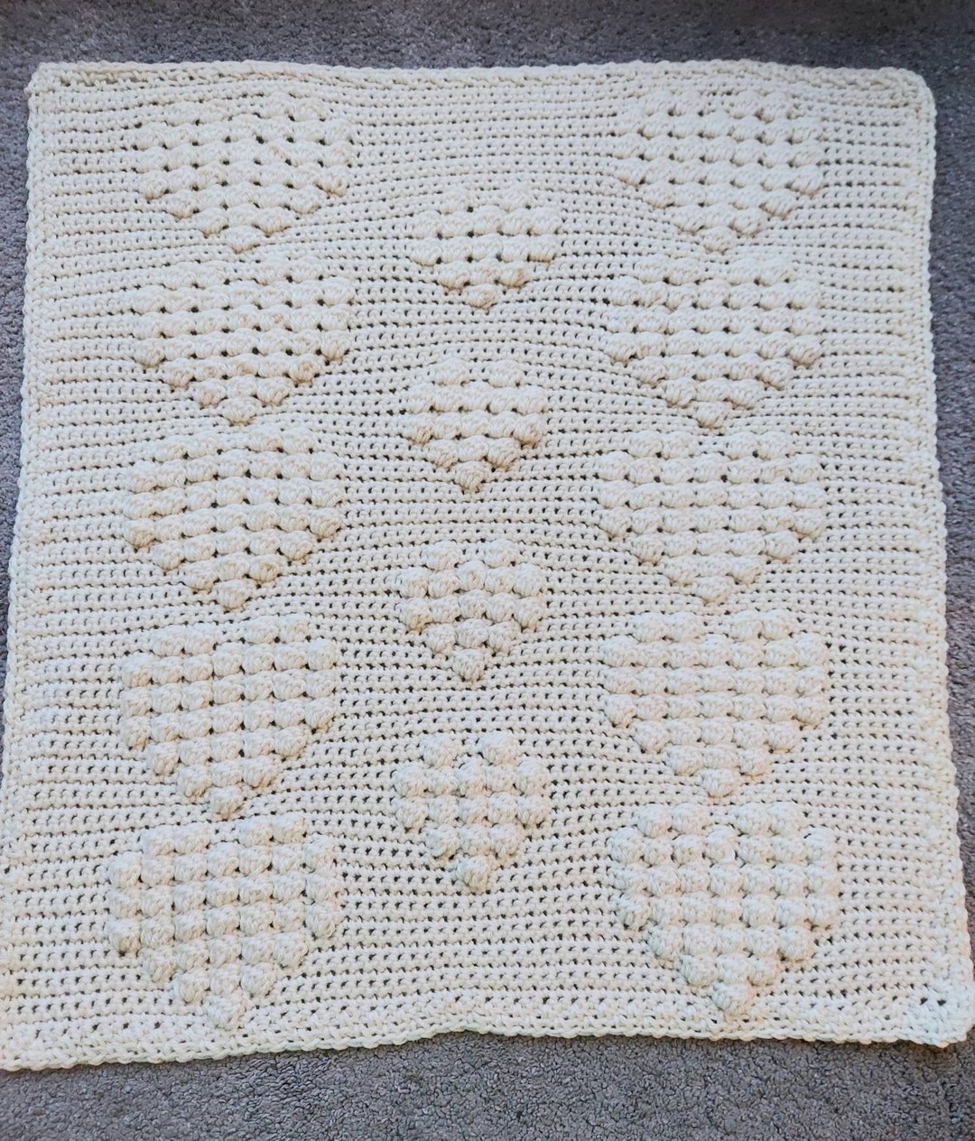 Crochet Pattern, Pram, Stroller, Carseat Hearts Bobble Stitch Blanket ...