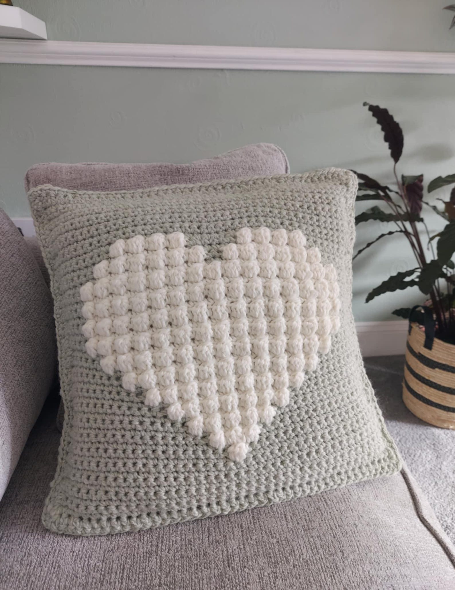 Crochet Pattern for Mellow Hearts Cushion Cover, Bobble Stitch Heart ...
