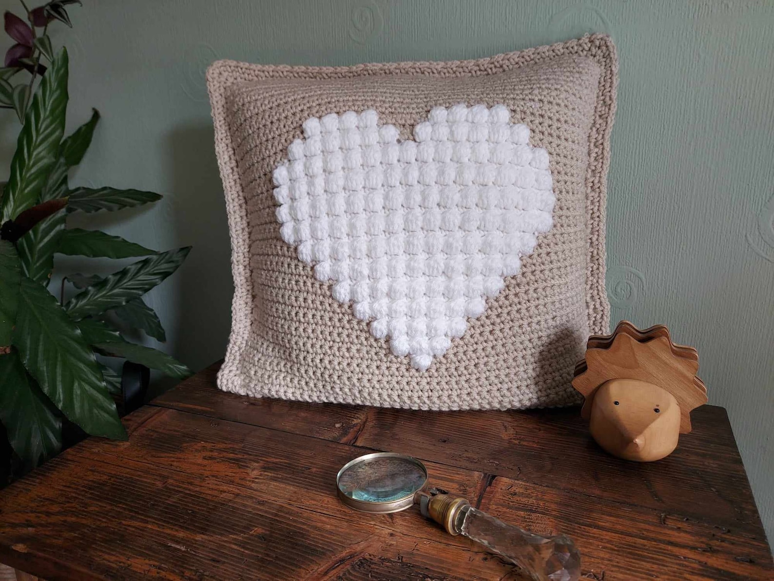 Crochet Pattern for Mellow Hearts Cushion Cover, Bobble Stitch Heart ...