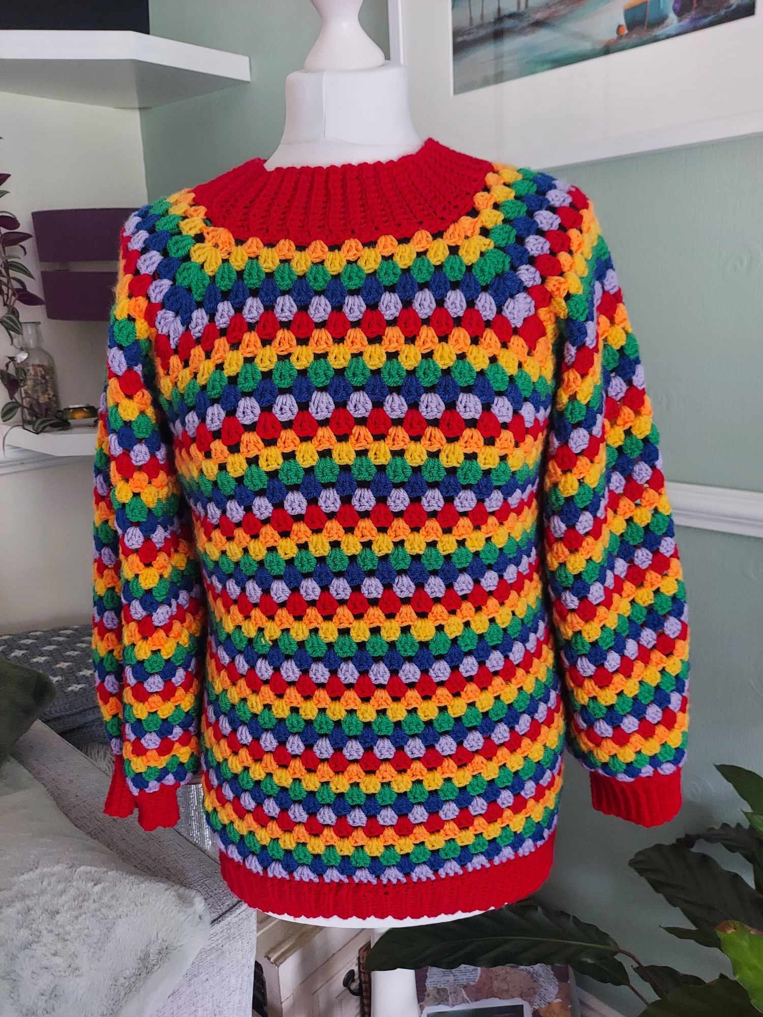 Crochet Jumper Pattern, No Sew, Granny Stripe, Rainbow, Crew Neck ...