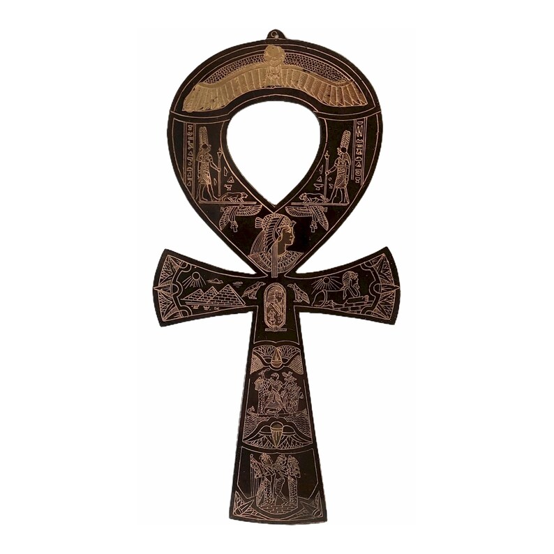 7" Large Egyptian Etched Bronze Ankh/cross Pendant/wall Hanging Decor ...