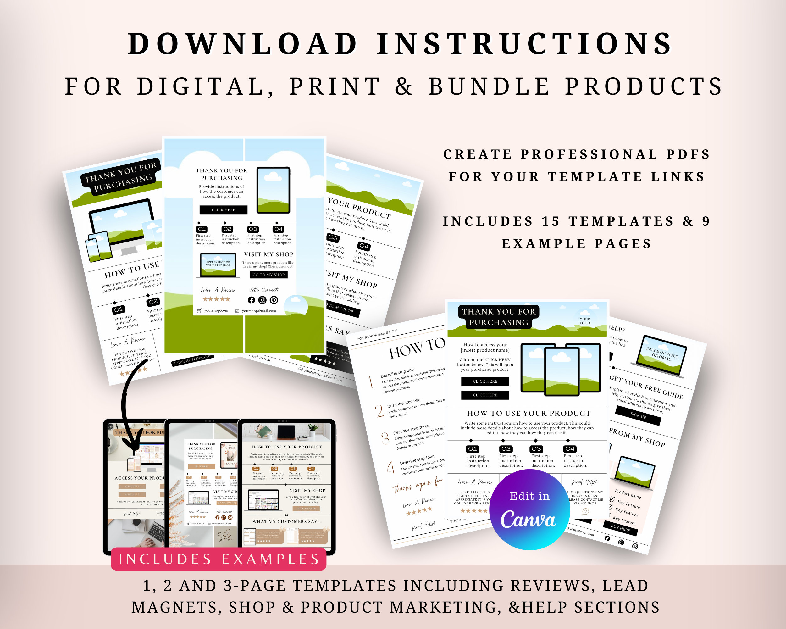Digital Download Instructions Templates for Digital, Print and Bundles ...