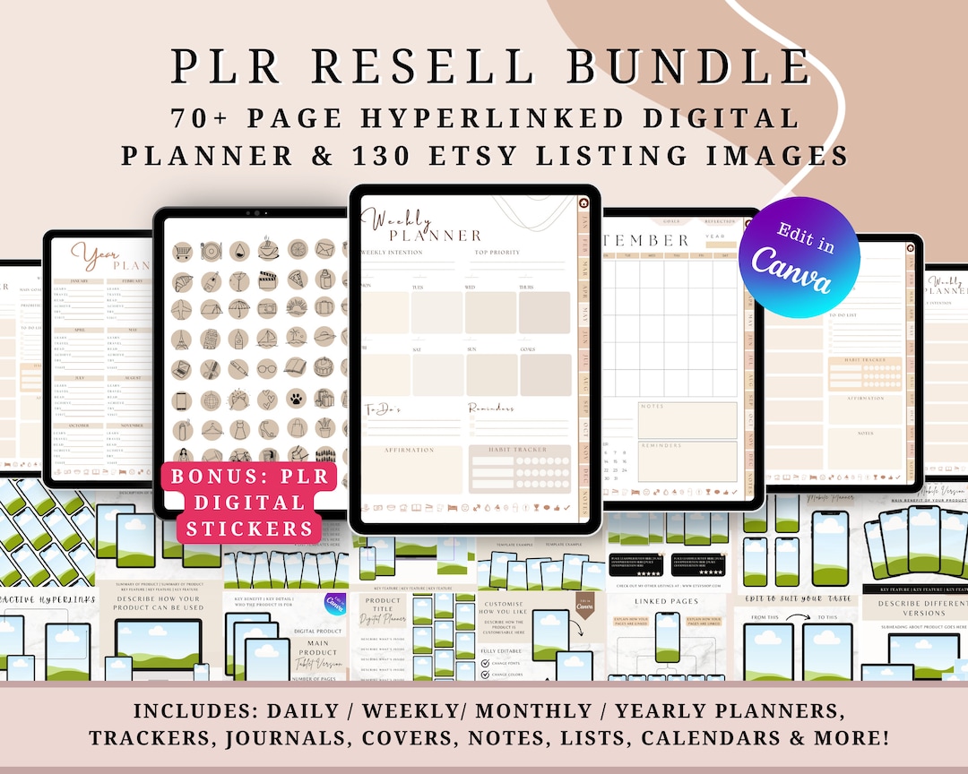 PLR Resell Digital Planner & 130 Etsy Listing Mockup Bundle, Canva ...