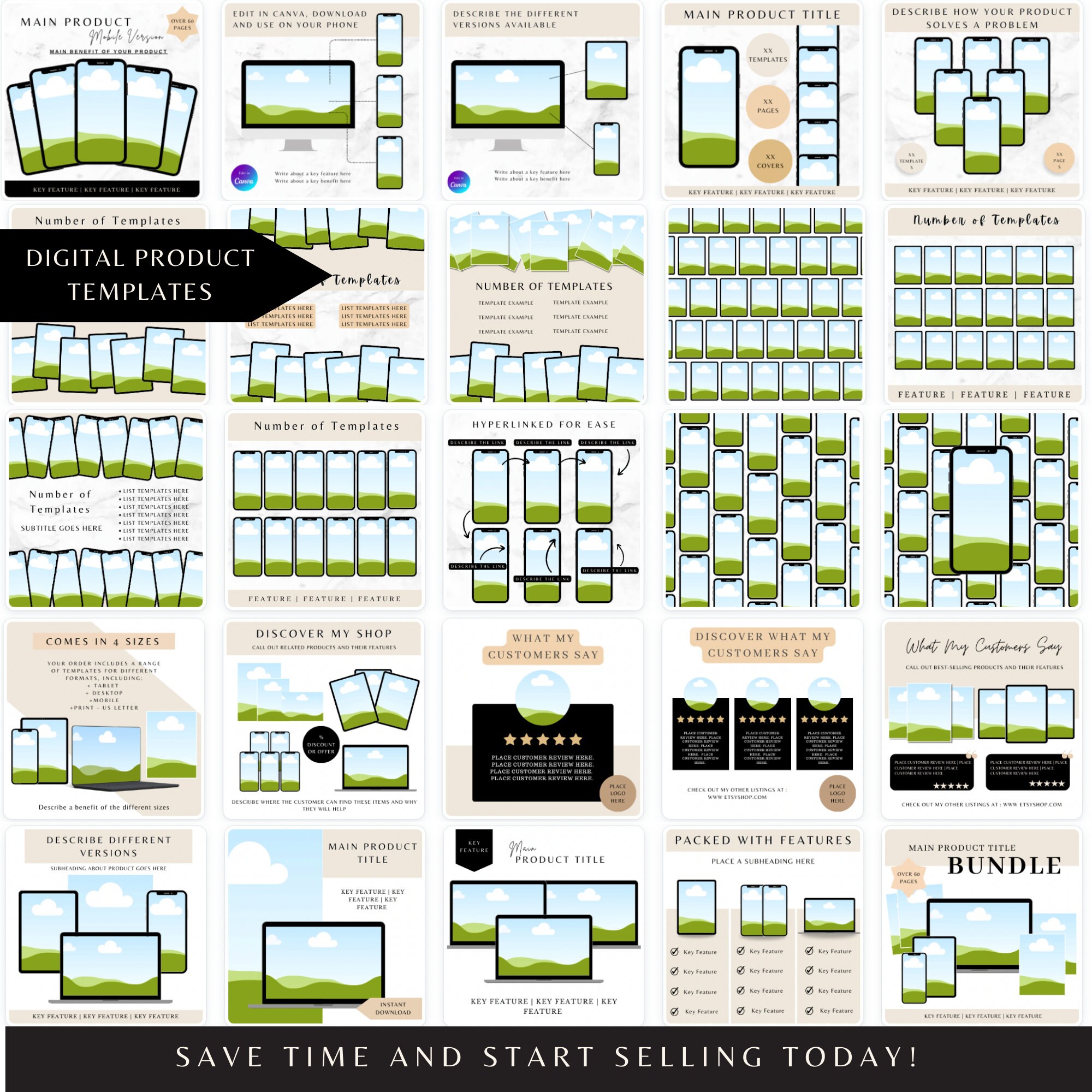 130 Etsy Listing Mockup Templates, Digital Product Mockups, Canva ...