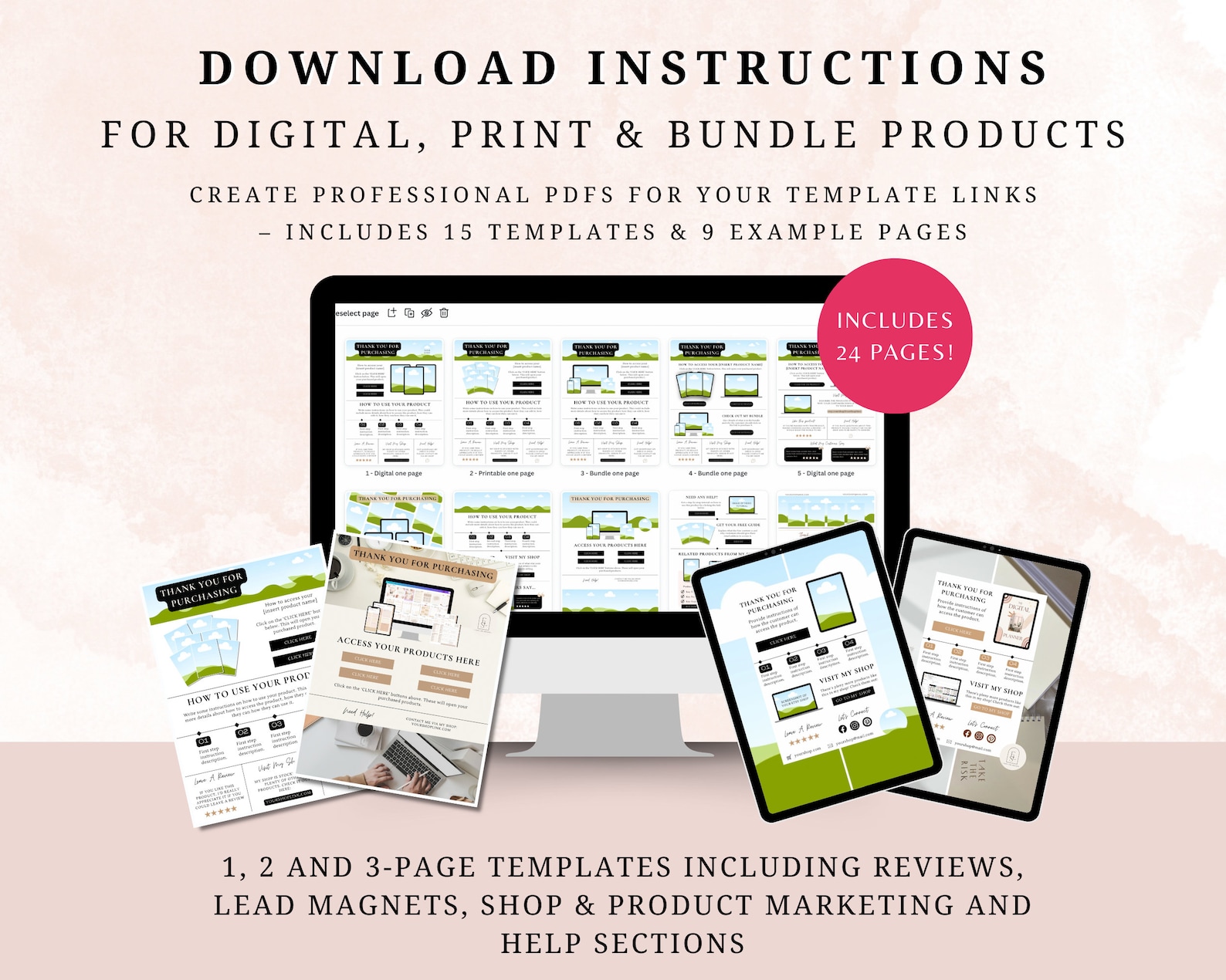 Digital Download Instructions Templates for Digital, Print and Bundle ...