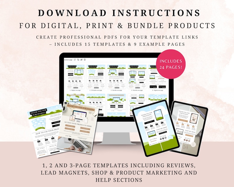 Digital Download Instructions Templates for Digital, Print and Bundle ...