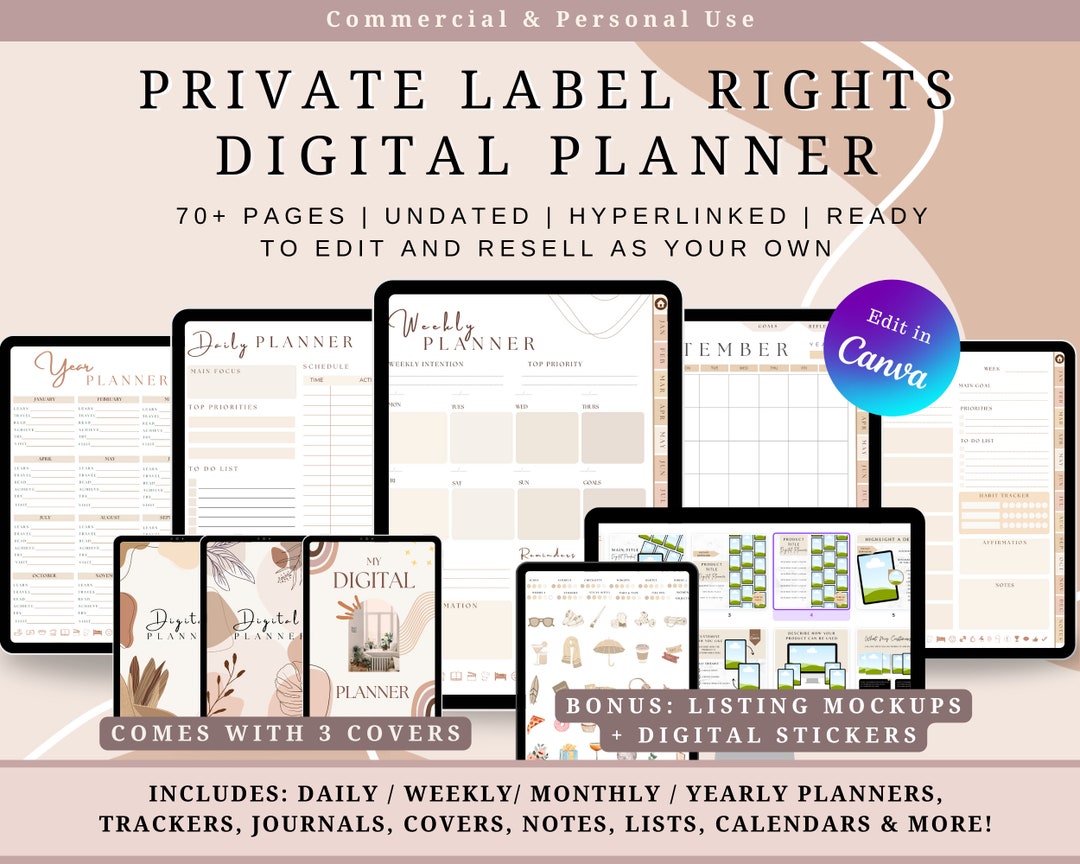PLR Resell Digital Planner, Commercial Use, Canva Editable, Hyperlinked ...