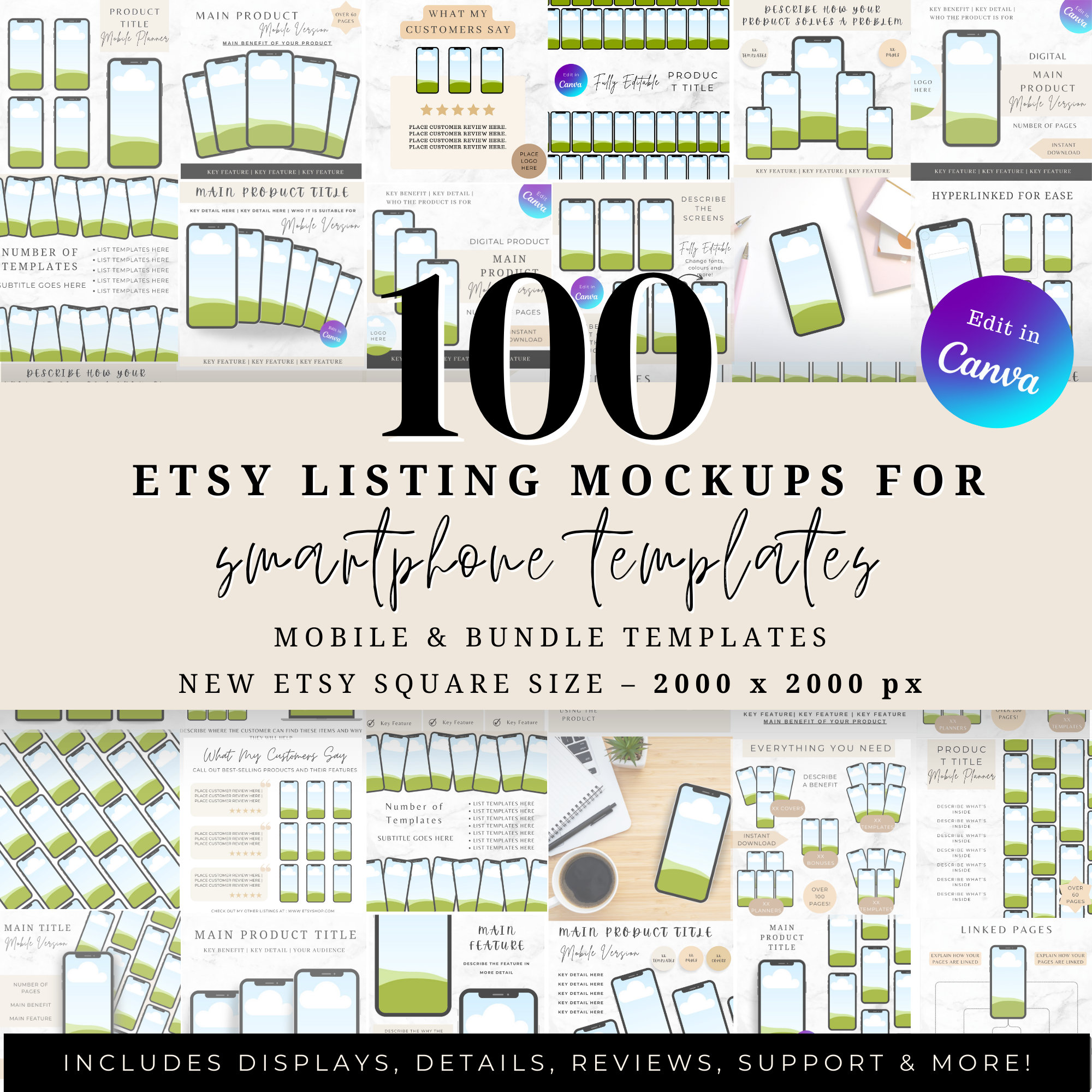 100 Smartphone Canva Mockup Templates, Etsy Listing Mockups for Digital ...