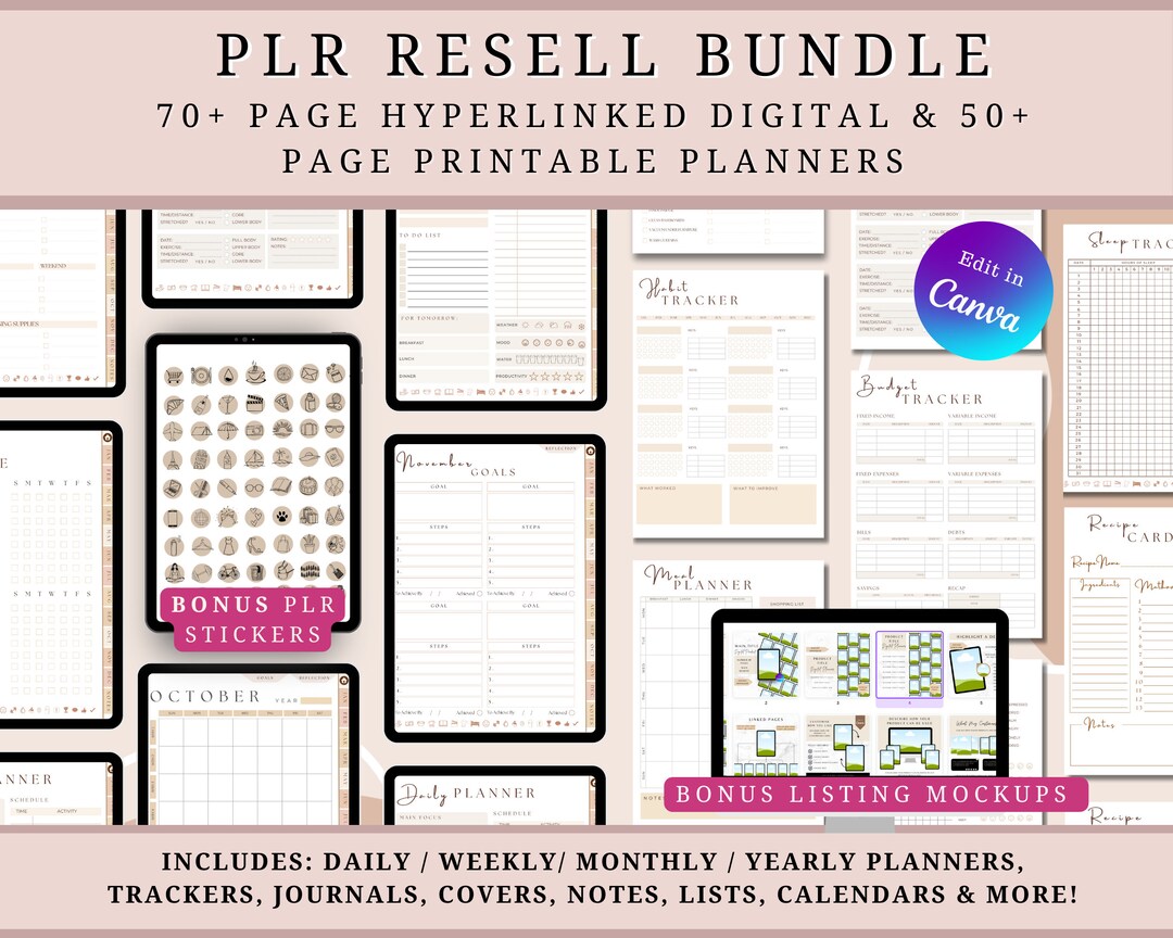 PLR Resell Printable & Digital Planner Bundle – Commercial Use, Edit in ...